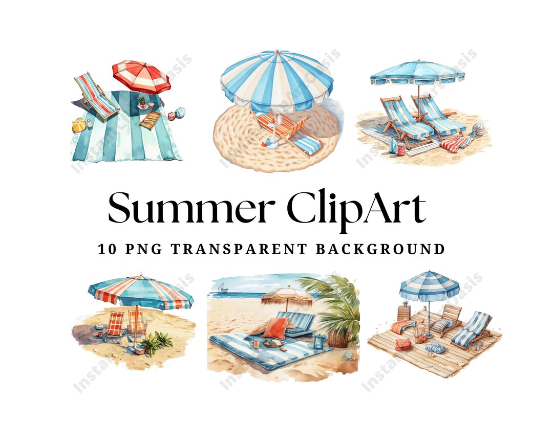Summer Clipart, 10 High Quality Pngs Transparent Background, Digital ...