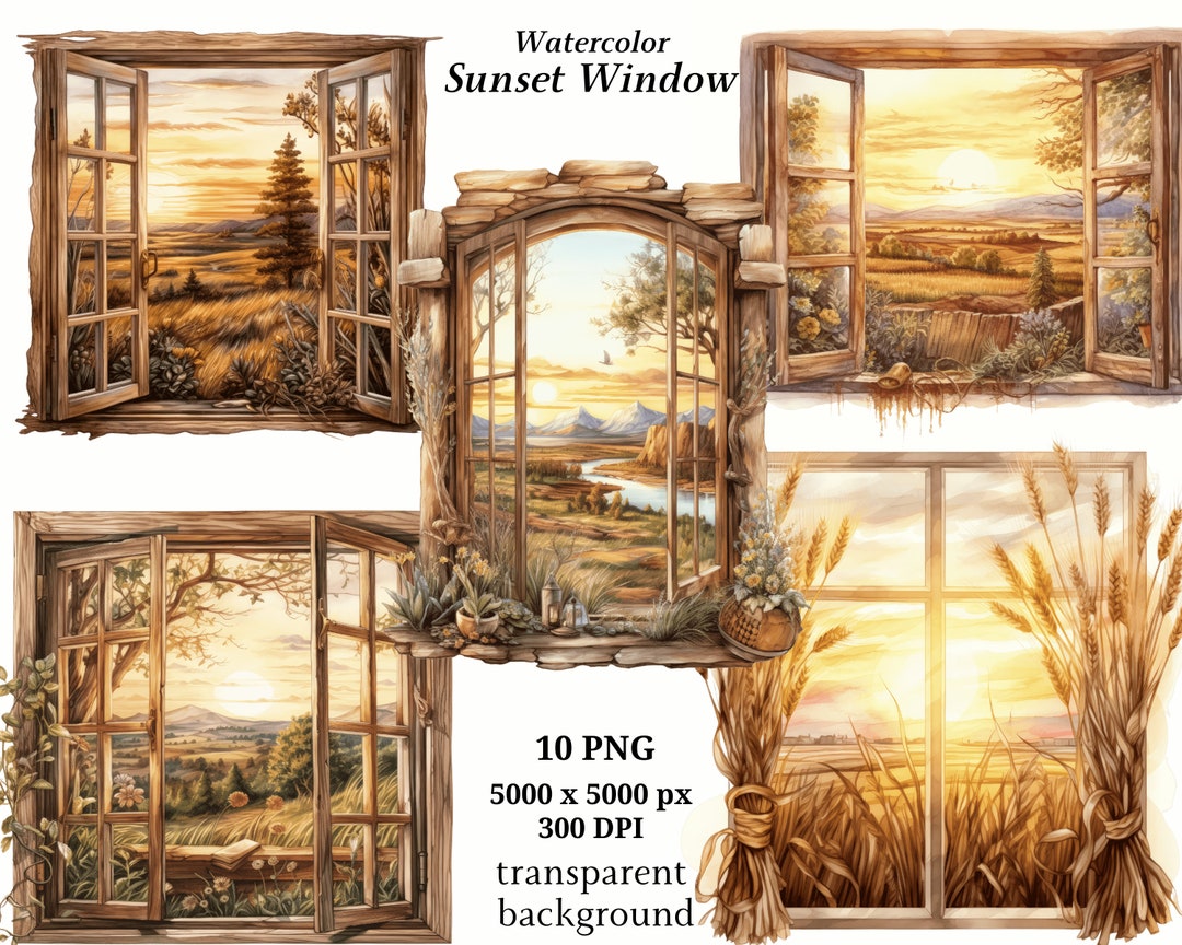 Sunset Window Clipart - 10 High Quality Pngs, Digital Download, Junk ...