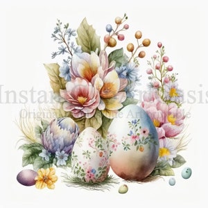 Floral Easter Eggs Clipart, 10 High Quality Jpgs, Easter Eggs Clipart ...