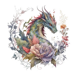 Floral Dragons Clipart, 10 High Quality Pngs, Fantasy Dragon, Instant ...