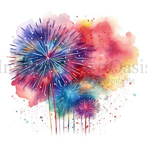 Watercolor Fireworks Clipart, 10 High Quality Jpgs, Instant Digital ...