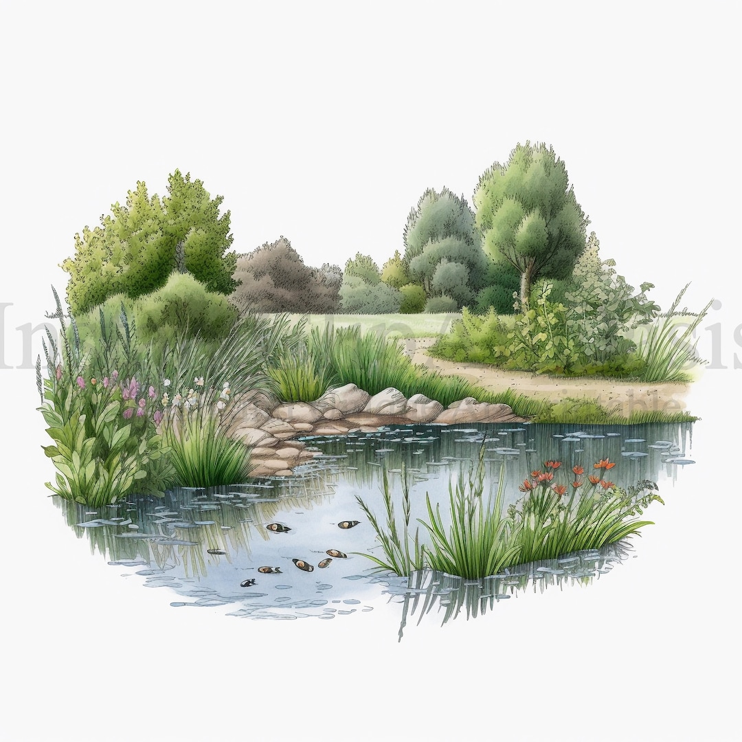 Country Ponds Clipart, 10 High Quality Jpgs, Watercolor Art, Digital ...
