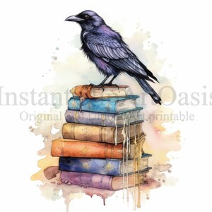 Crow on Books Clipart, 10 High Quality Jpgs, Digital Download | Card ...