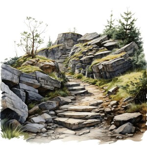 Rocky Path Clipart, 10 High Quality Pngs, Watercolor Art, Digital ...