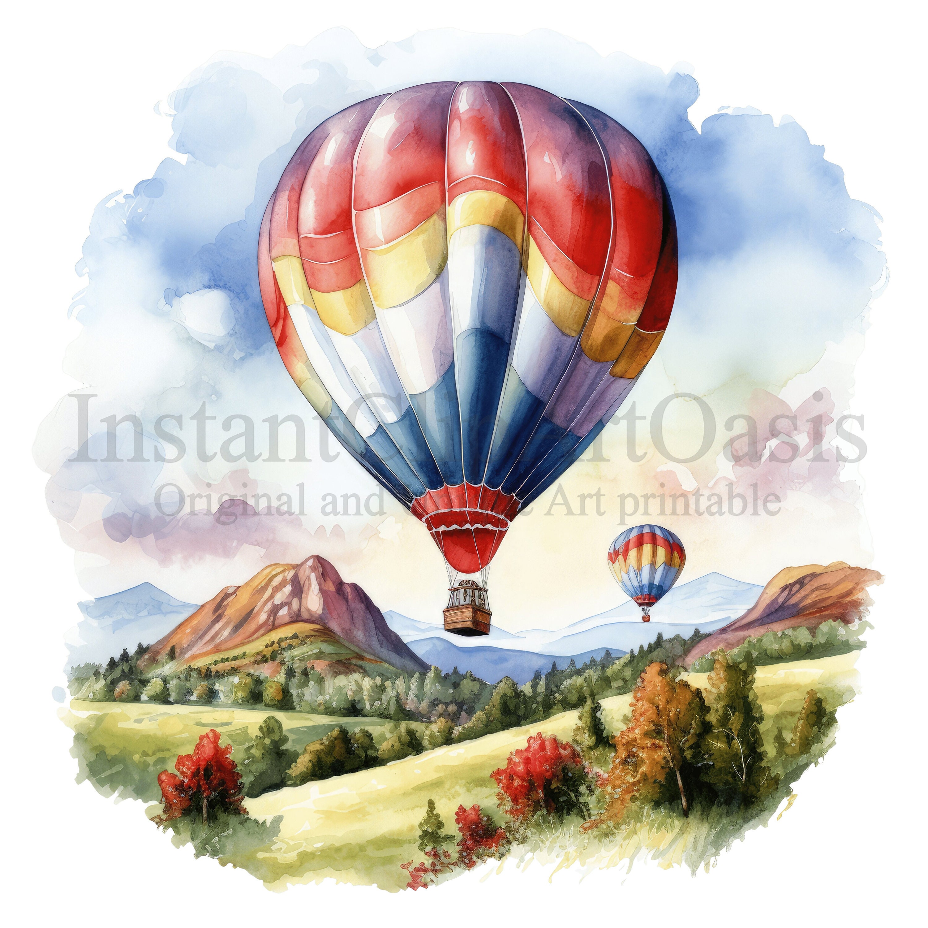 Hot Air Balloons Clipart, 10 High Quality Pngs, Watercolor Art, Digital ...