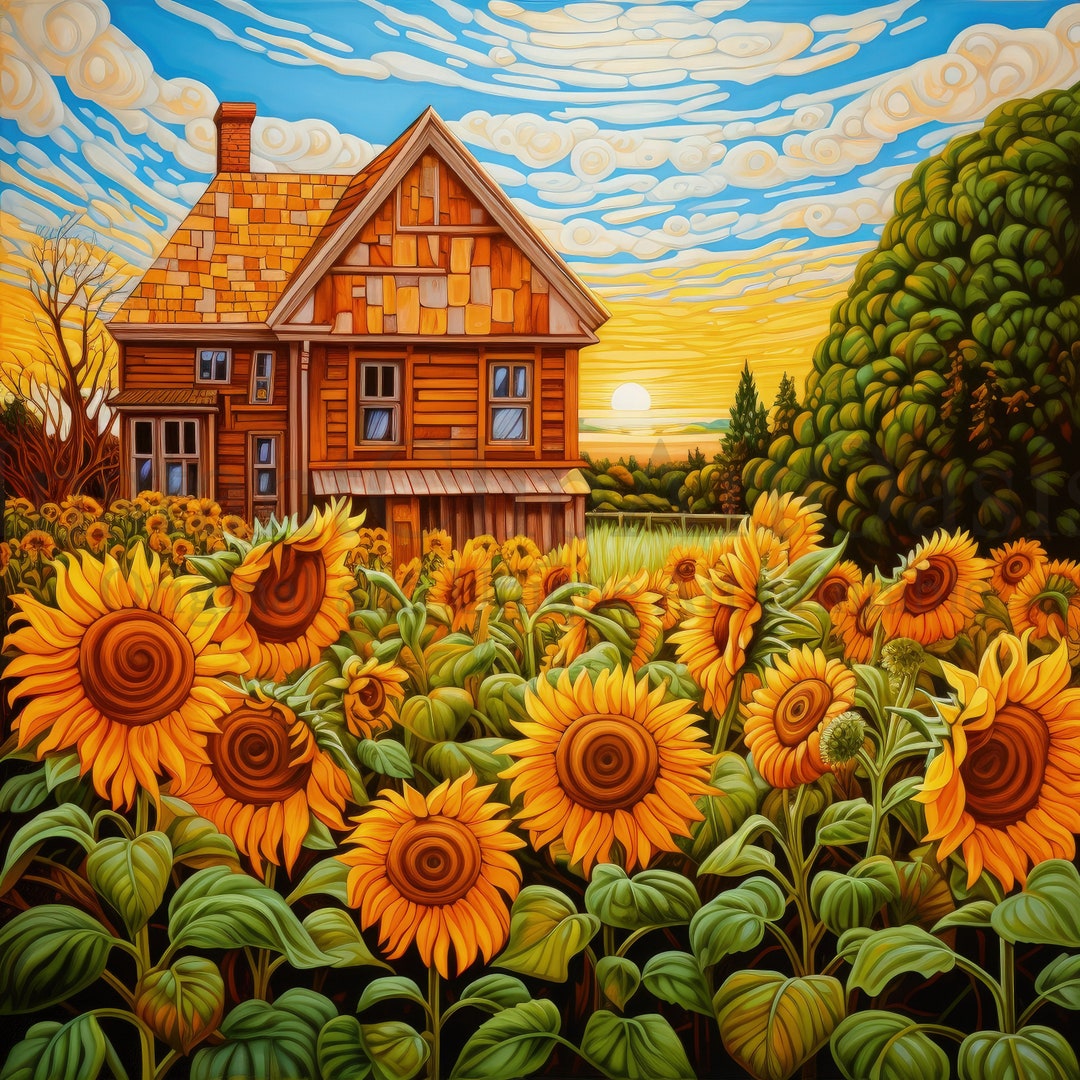 Whimsical Sunflowers Fields Clipart, 11 High Quality Jpgs, Digital ...
