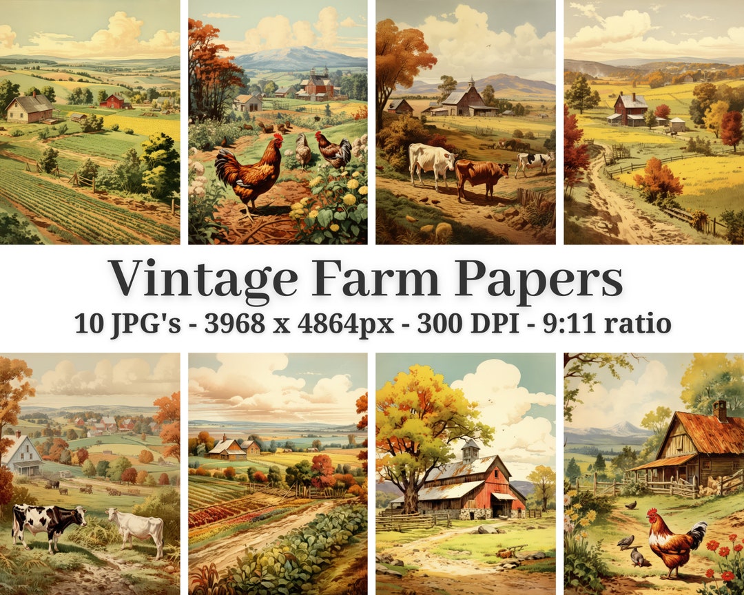 Vintage Farm Papers, 10 High Quality Jpgs, Vintage Illustration ...