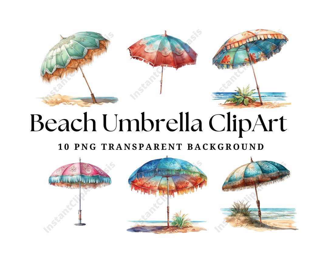 Beach Umbrella Clipart, 10 High Quality Jpgs, Art, Instant Digital ...