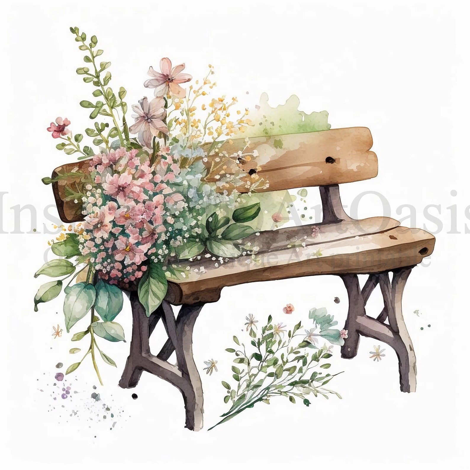 Floral Bench Clipart, 10 High Quality Jpgs, Nursery Art, Instant ...