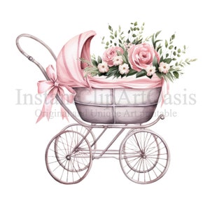 Pink Pram Clipart, 10 High Quality Pngs, Nursery Clipart, Digital ...