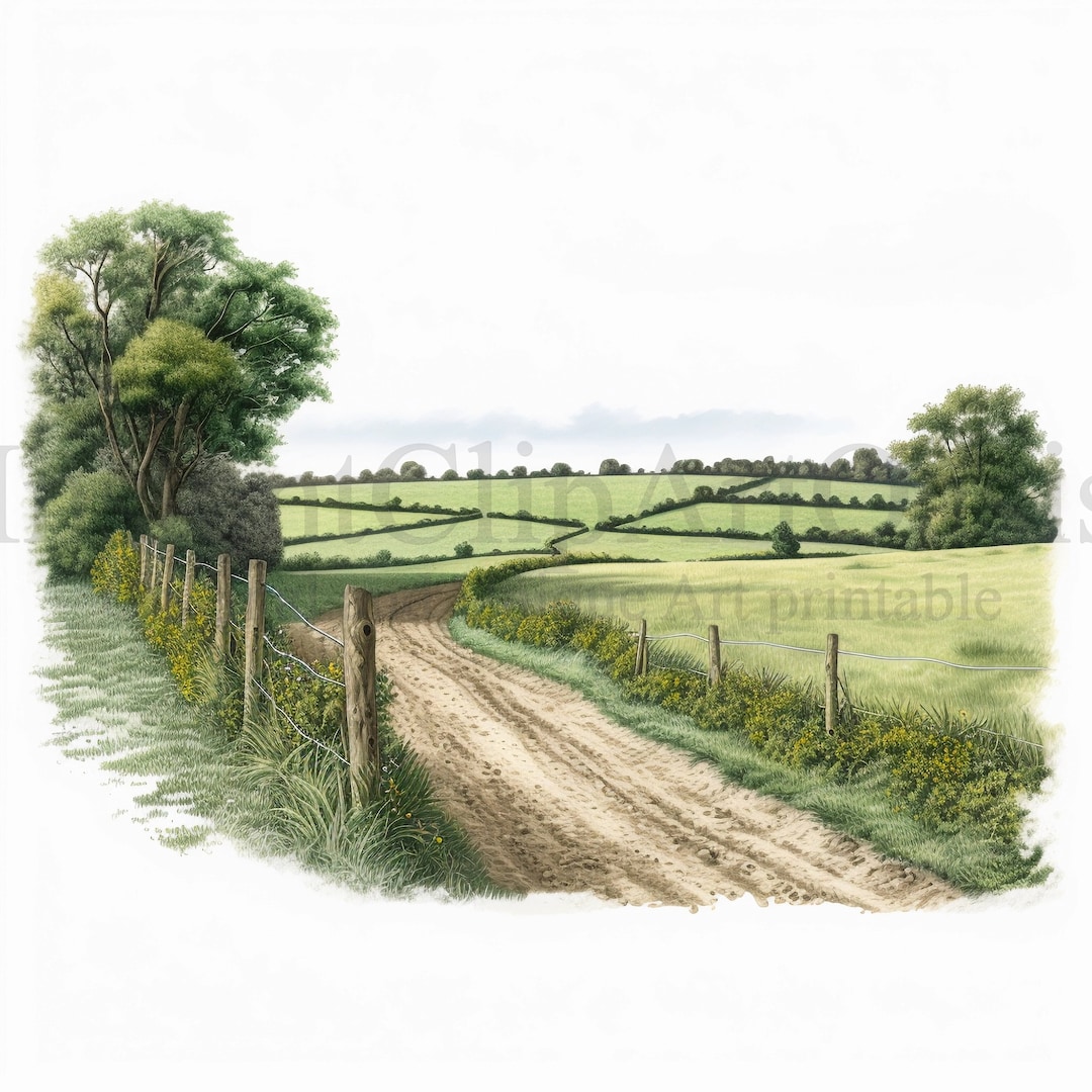 Country Lanes Clipart, 10 High Quality Jpgs, Watercolor Art, Digital ...