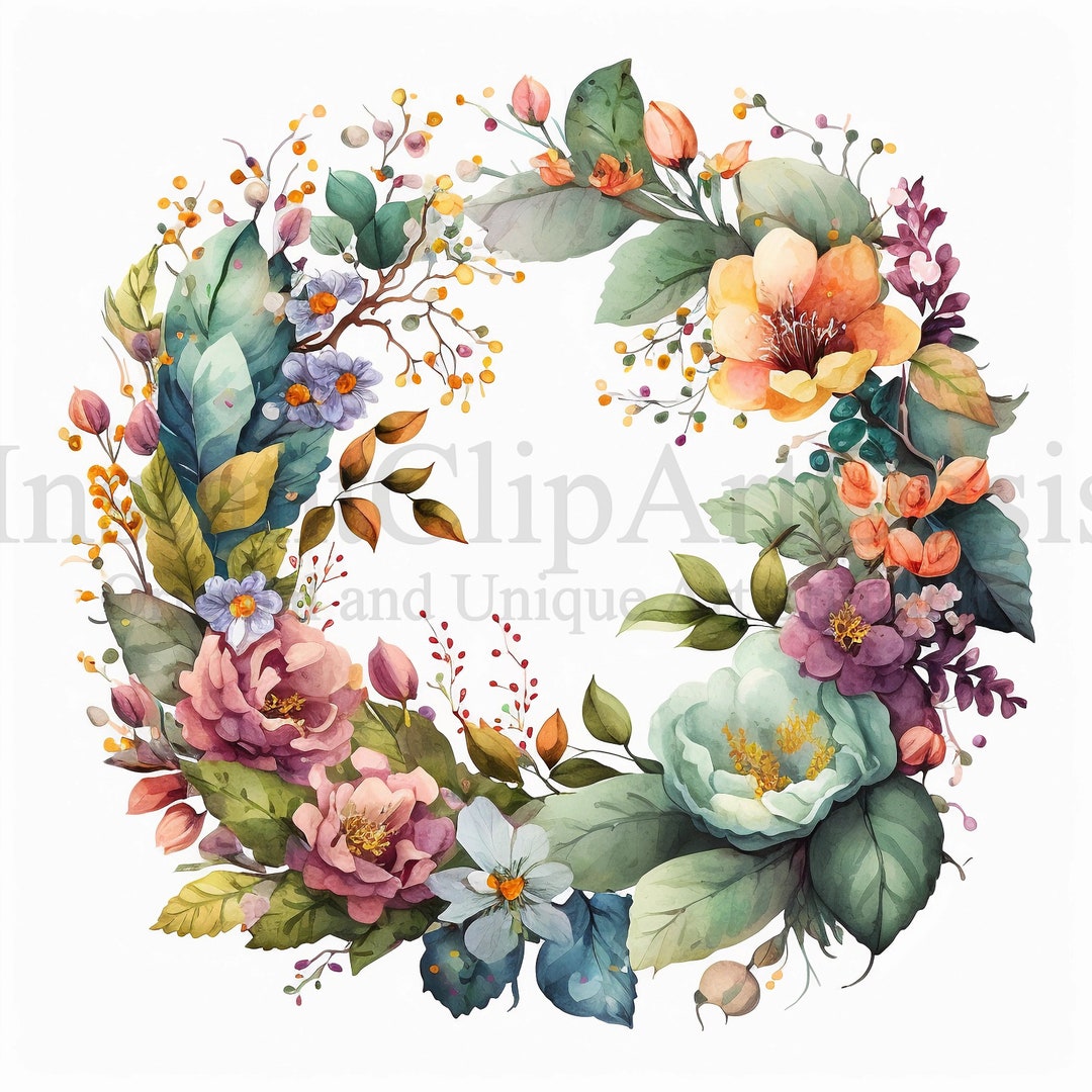 Spring Flowers Wreath Clipart, 10 High Quality Jpgs, Botanical Art ...