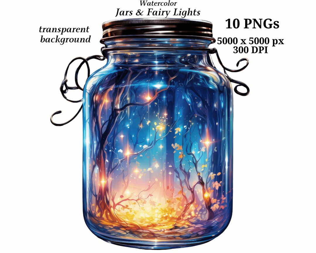 Jars With Fairy Lights Clipart, 10 High Quality Pngs, Instant Digital ...