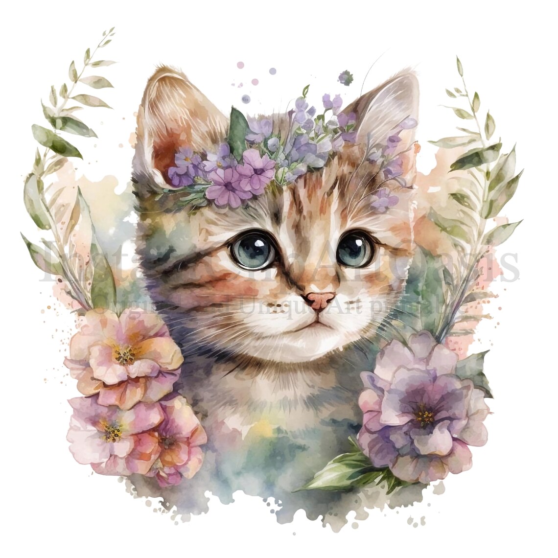 Floral Cats Clipart, 10 High Quality Pngs, Nursery Art, Digital Planner ...