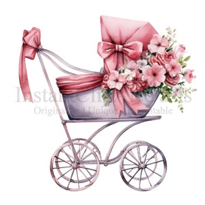 Pink Pram Clipart, 10 High Quality Pngs, Nursery Clipart, Digital ...
