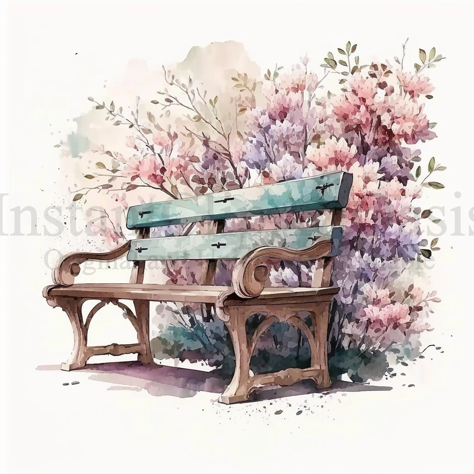 Floral Bench Clipart, 10 High Quality Jpgs, Nursery Art, Instant ...