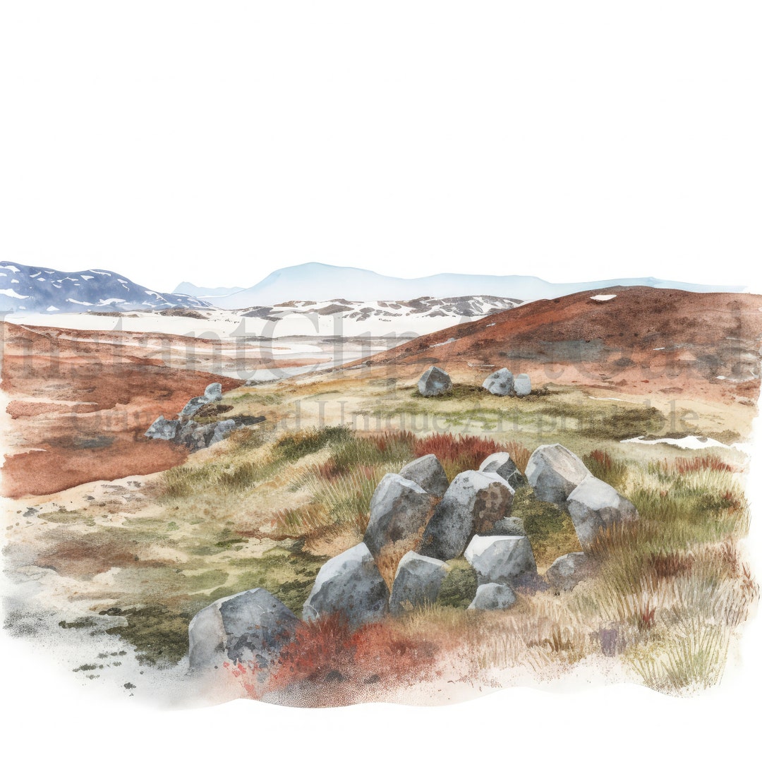 Tundra Landscape Clipart, 10 High Quality Jpgs, Watercolor Art, Digital ...