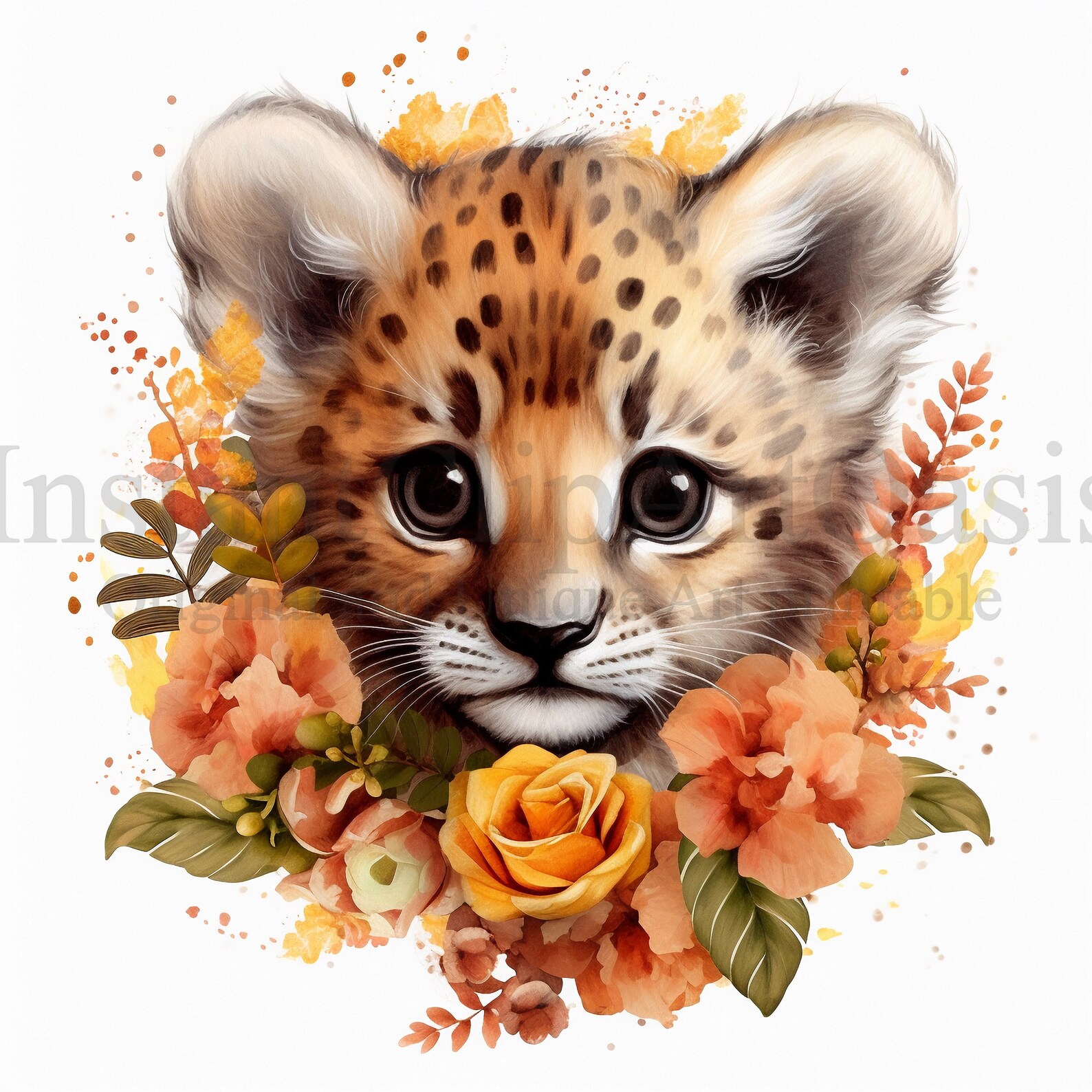 Floral Leopards Clipart, 10 High Quality Jpgs, Nursery Art, Digital ...