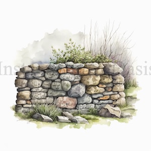 Rustic Stone Walls Clipart, 10 High Quality Jpgs, Watercolor Art ...