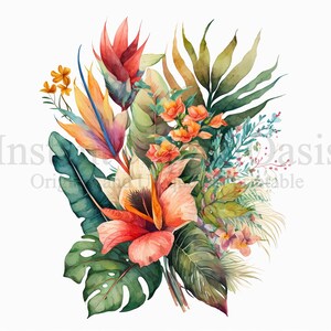 Tropical Flowers Clipart, 10 High Quality Jpgs, Botanical Art, Digital ...