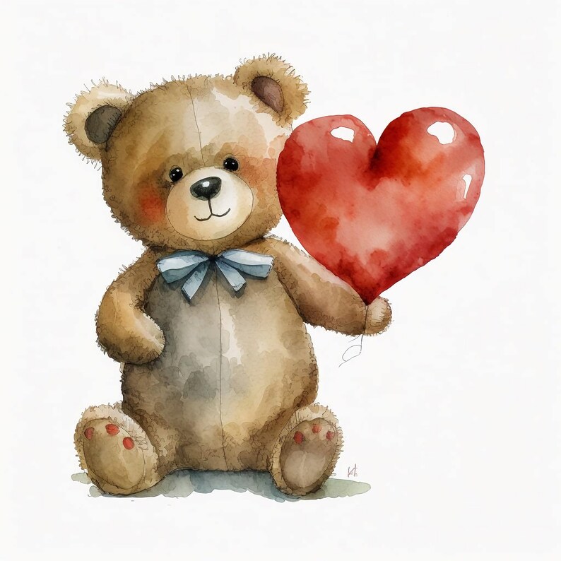 Teddy Bear With Heart Clipart 8 High Quality Jpgs Nursery - Etsy