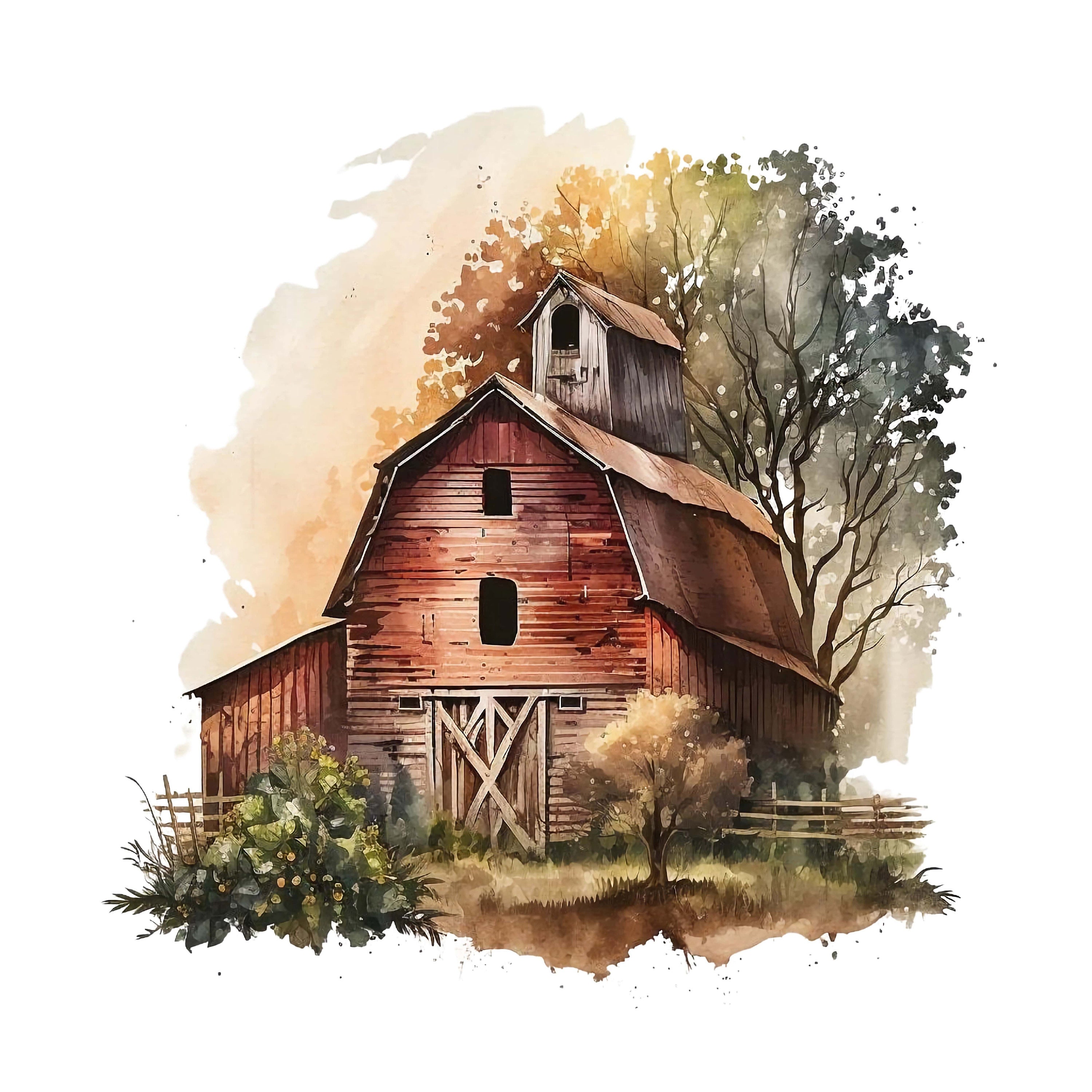 Barn Clipart, 10 High Quality Pngs, Watercolor Art, Digital Download ...