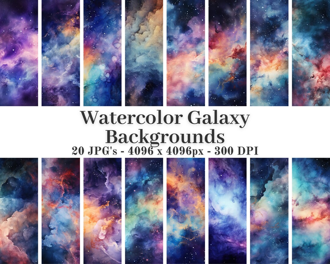 Watercolor Galaxy Backgrounds, 20 High Quality Jpgs, Digital Paper ...