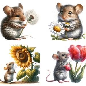Mice and Flower Clipart, 10 High Quality Pngs, Nursery Art, Card Making ...