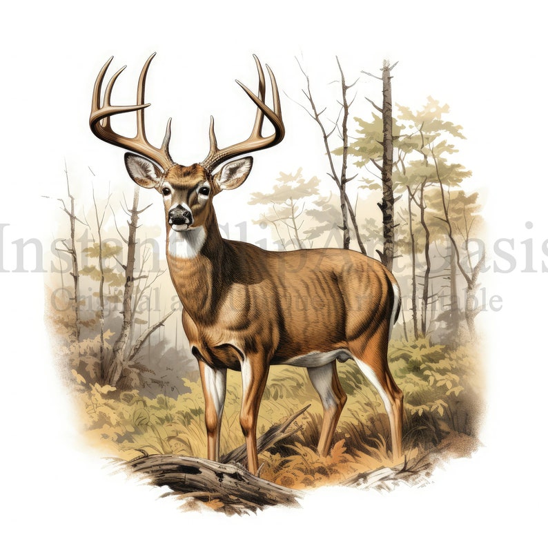 Vintage Deers Clipart, 10 High Quality Jpgs, Digital Download, Vintage ...