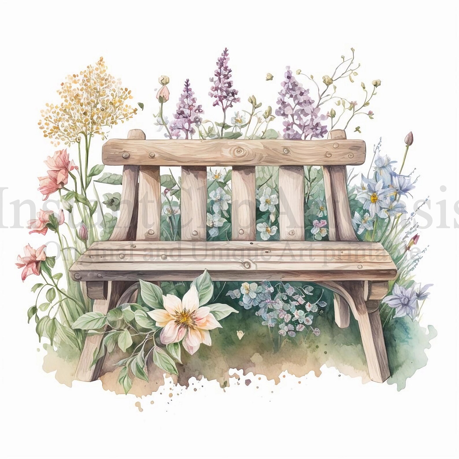 Floral Bench Clipart, 10 High Quality Jpgs, Nursery Art, Instant ...