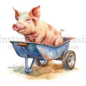 Cute Piglet in Wheelbarrow Clipart, 10 High Quality Jpgs, Farmyard ...