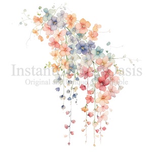 Flowers Cascade Clipart - 10 High Quality Pngs, Botanical Art, Digital ...