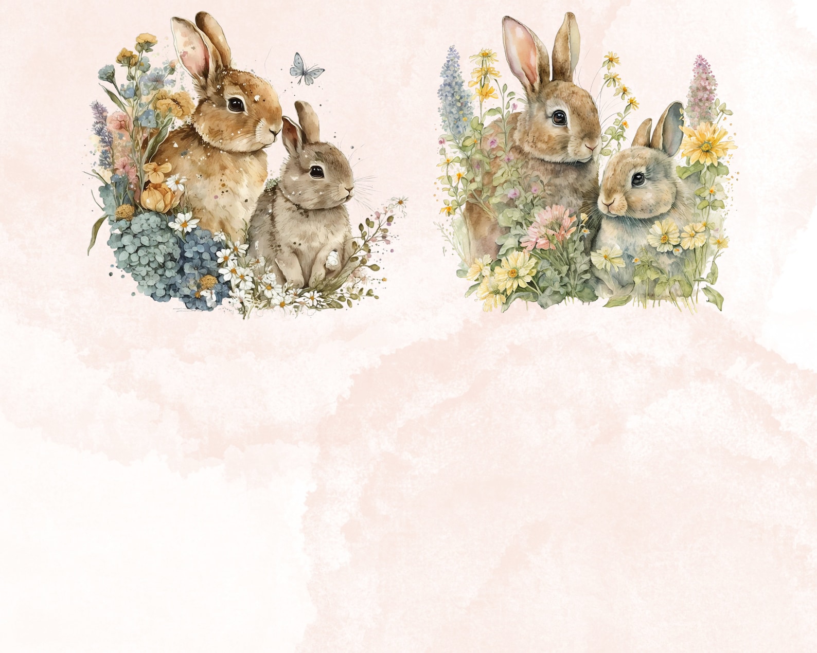 Floral Bunnies Clipart | Set 2 | 10 High Quality Pngs, Nursery Art ...