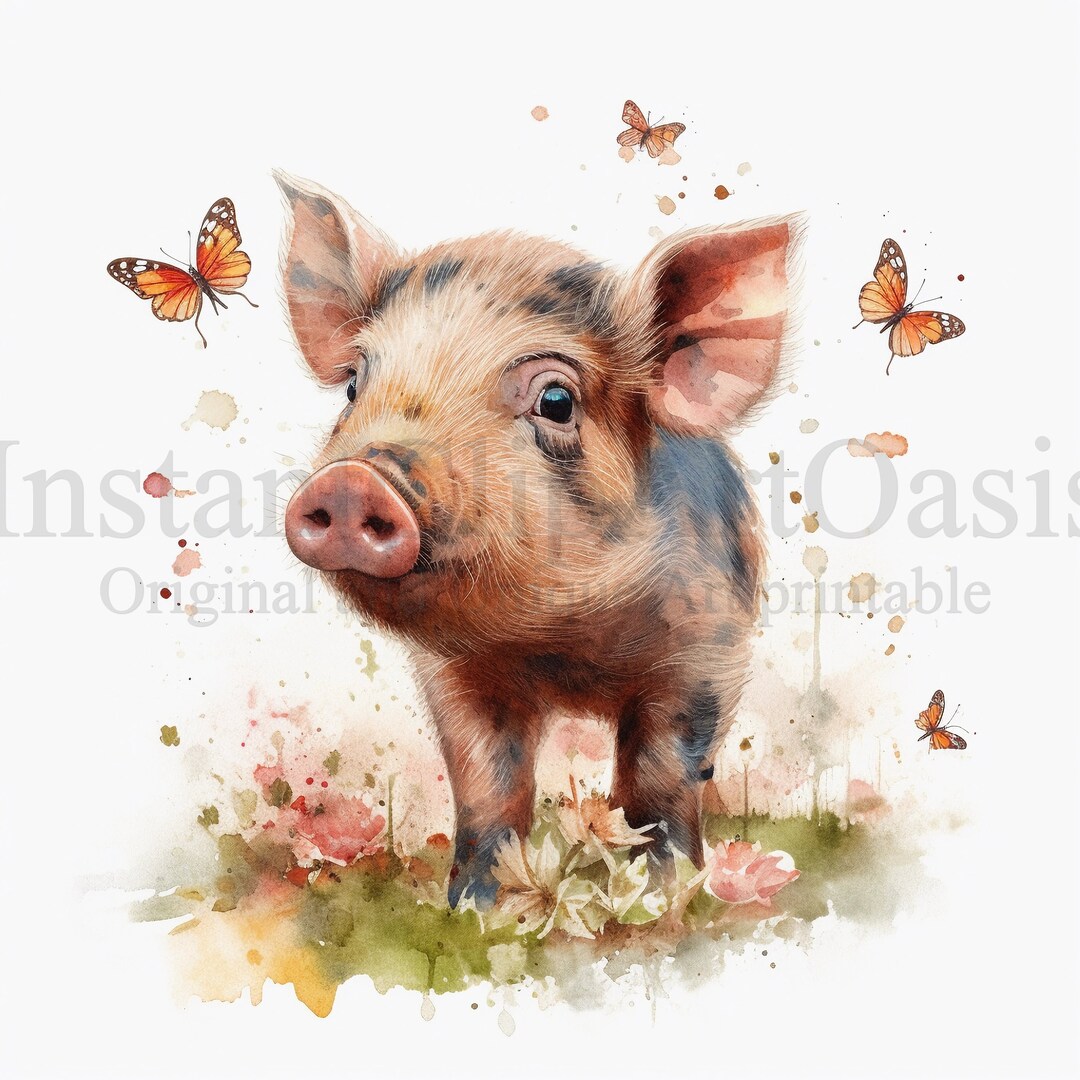 Piglet & Butterflies Clipart, 8 High Quality Jpgs, Nursery Art | Card ...