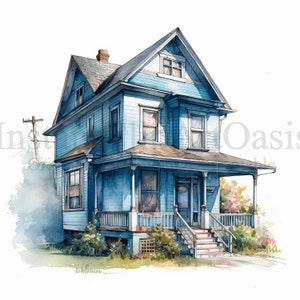 Blue Houses Clipart, 10 High Quality Jpgs, Sea Art, Instant Digital ...