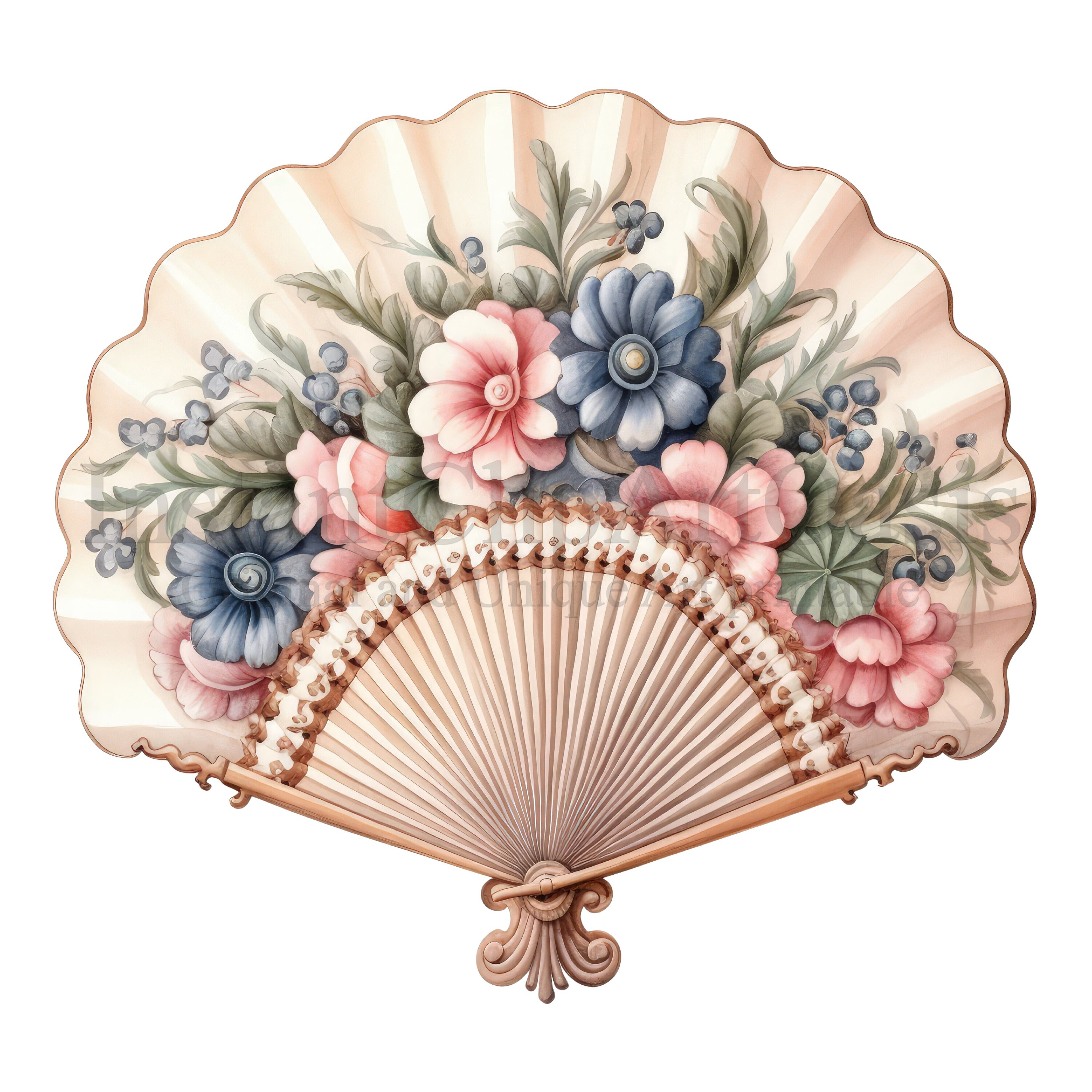 Floral Hand Fan Clipart - 10 High Quality Pngs, Watercolor, Digital ...