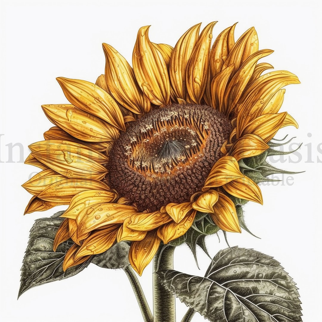 Sunflower Clipart, 10 High Quality Jpgs, Digital Download, Botanical ...