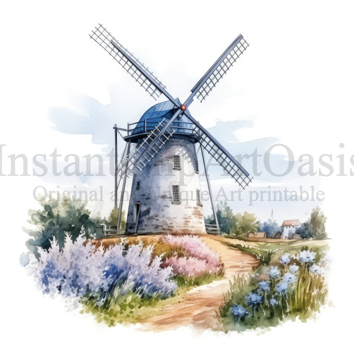 Watercolor Windmill Clipart, 11 High Quality Jpgs, Watercolor Art ...