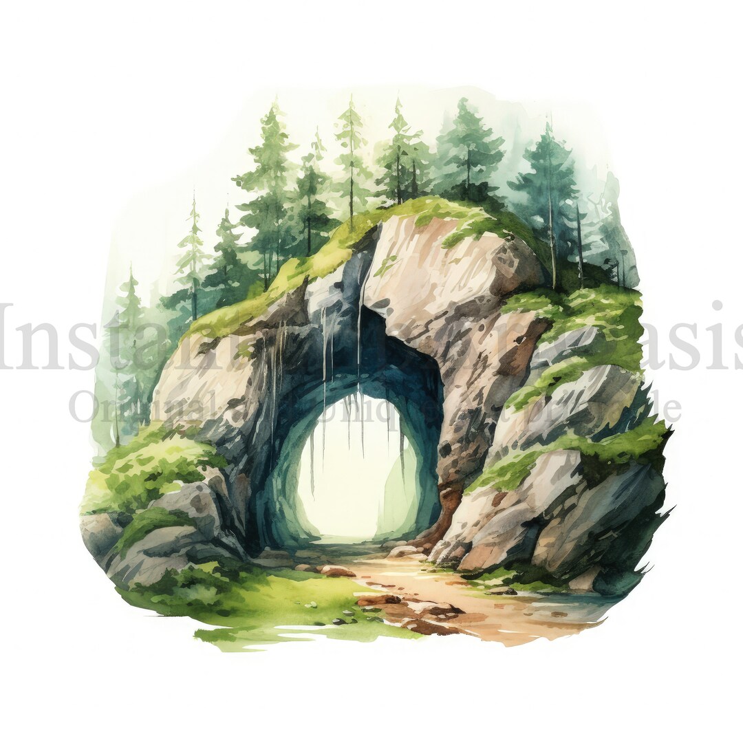 Watercolor Forest Cave Clipart, 10 High Quality Jpgs, Digital Download ...