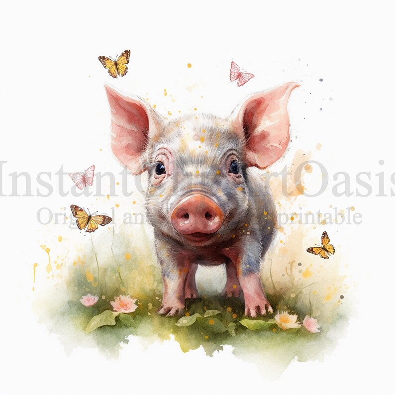 Piglet & Butterflies Clipart 8 High Quality Jpgs Nursery Art - Etsy