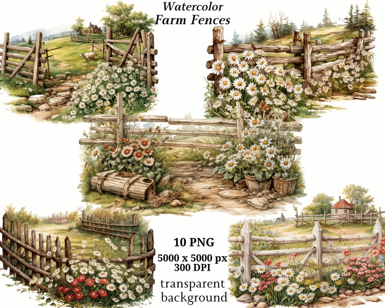 Farm Fences Clipart, 10 High Quality Pngs, Farmyard Clipart, Instant ...