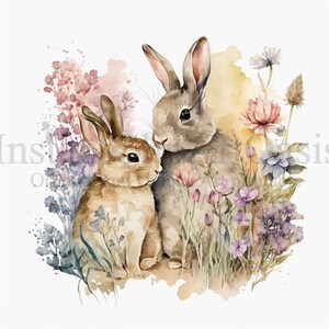 Floral Bunnies Clipart | Set 2 | 10 High Quality Jpgs, Nursery Art ...