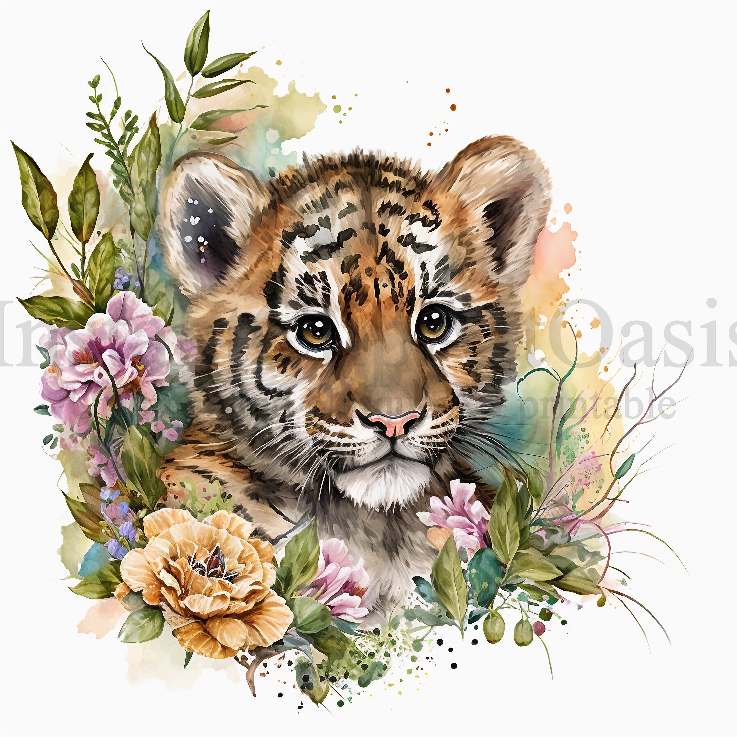 Floral Tigers Clipart, 10 High Quality Jpgs, Nursery Art, Digital ...