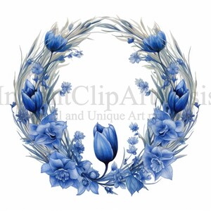 Blue Tulips Wreath Clipart, 10 High Quality Jpgs, Card Making, Wreath ...