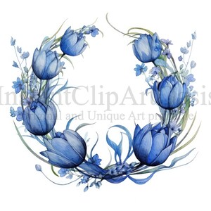 Blue Tulips Wreath Clipart, 10 High Quality Jpgs, Card Making, Wreath ...