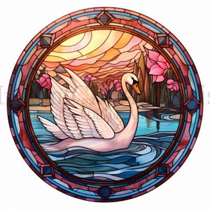 Stained Glass Swan, 10 High Quality Jpgs, Stained Glass, Digital ...