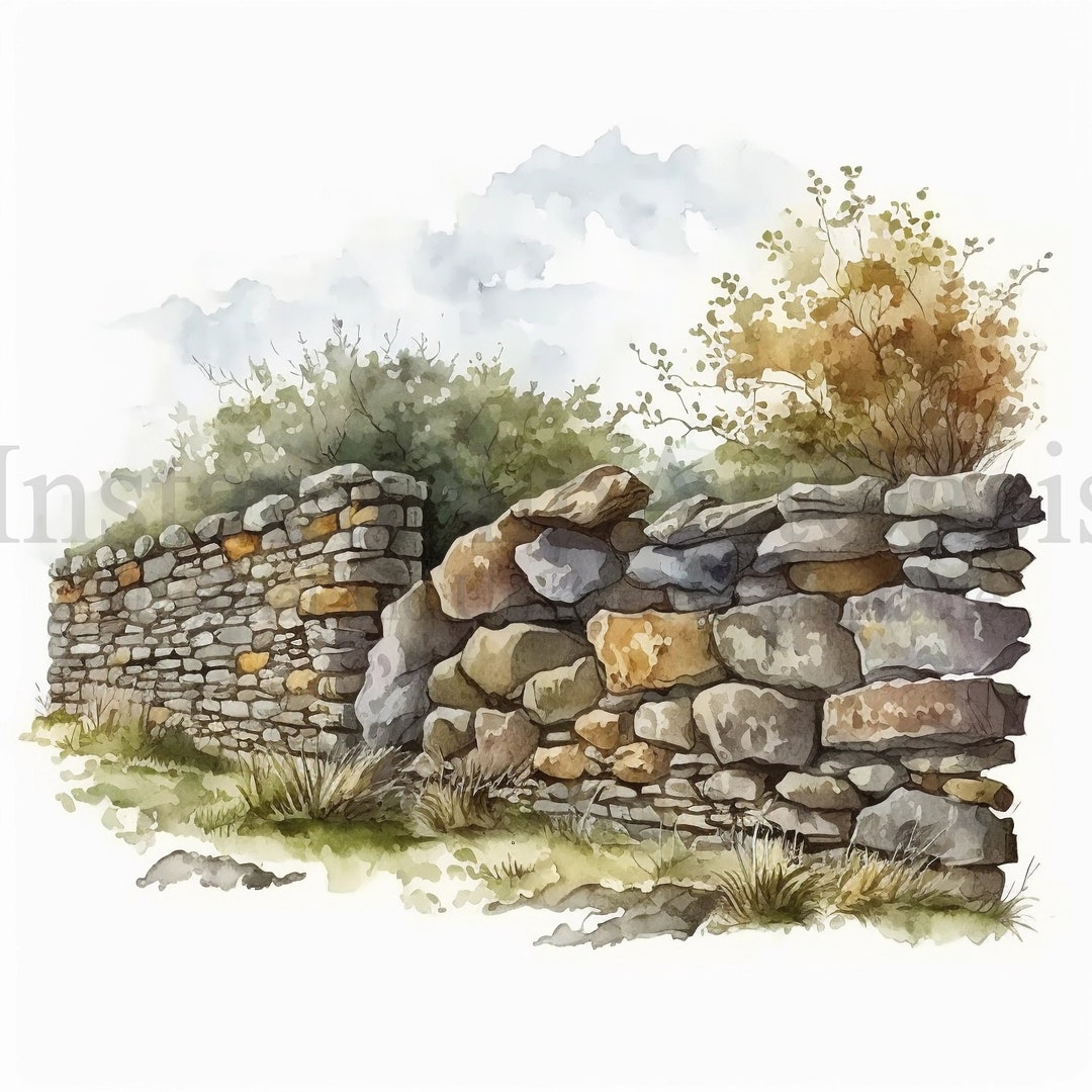 Rustic Stone Walls Clipart, 10 High Quality Jpgs, Watercolor Art ...