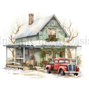 Christmas Farmhouse Clipart - 10 High Quality Jpgs, Watercolor Art ...