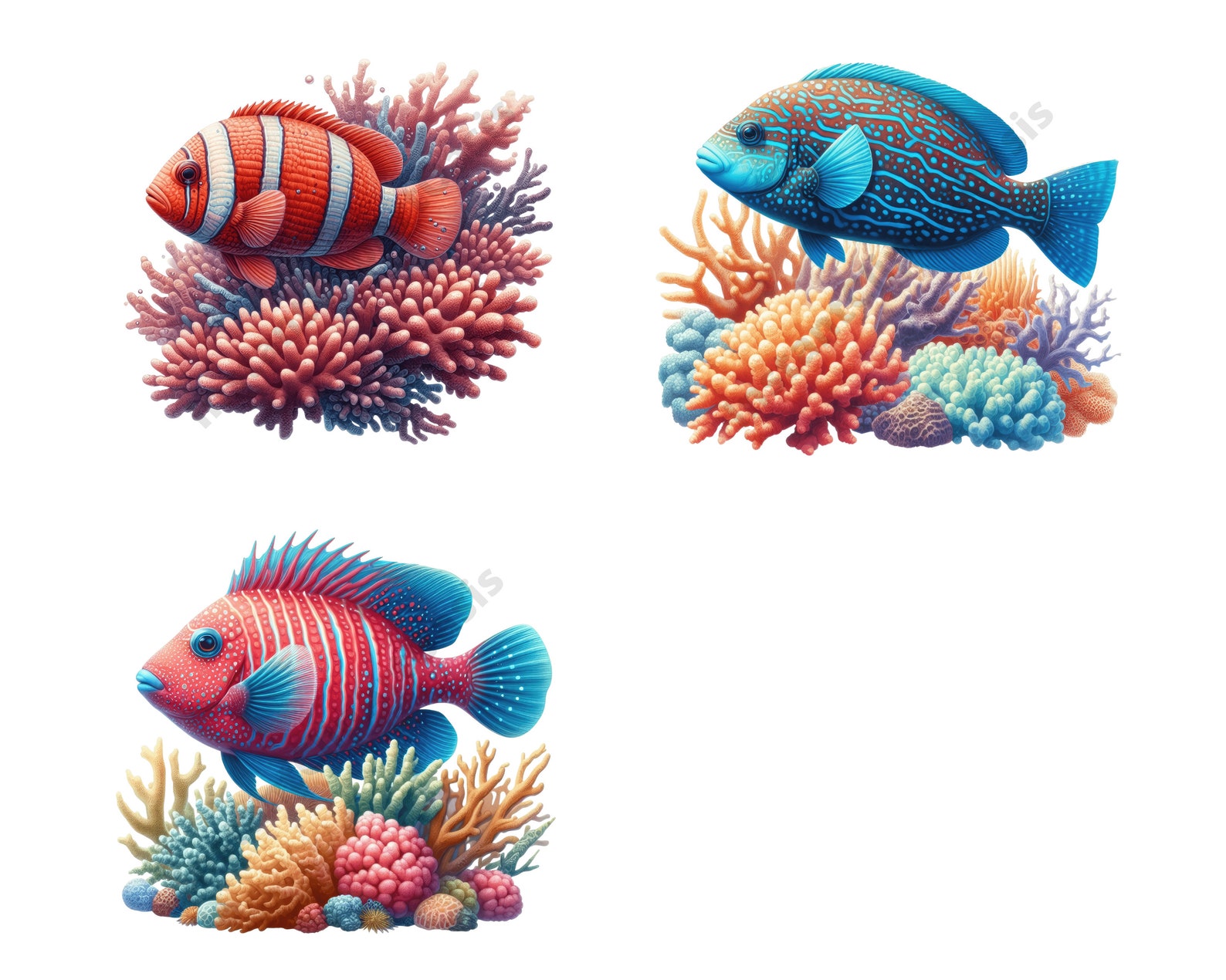 Vibrant Coral Reef Fish Clipart 11 Pngs Digital Download, Marine Life ...