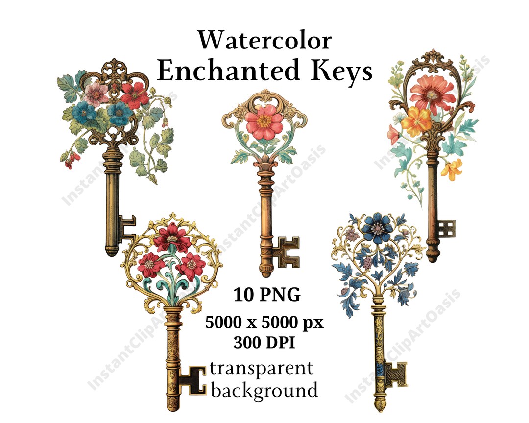 Enchanted Keys Clipart, 10 High Quality Pngs, Digital Download ...